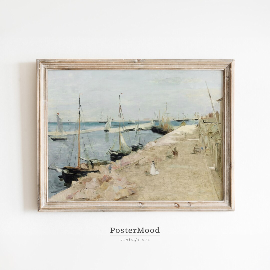 Printable Port Painting | Vintage House Wall Art | Rustic Landscape - Etsy