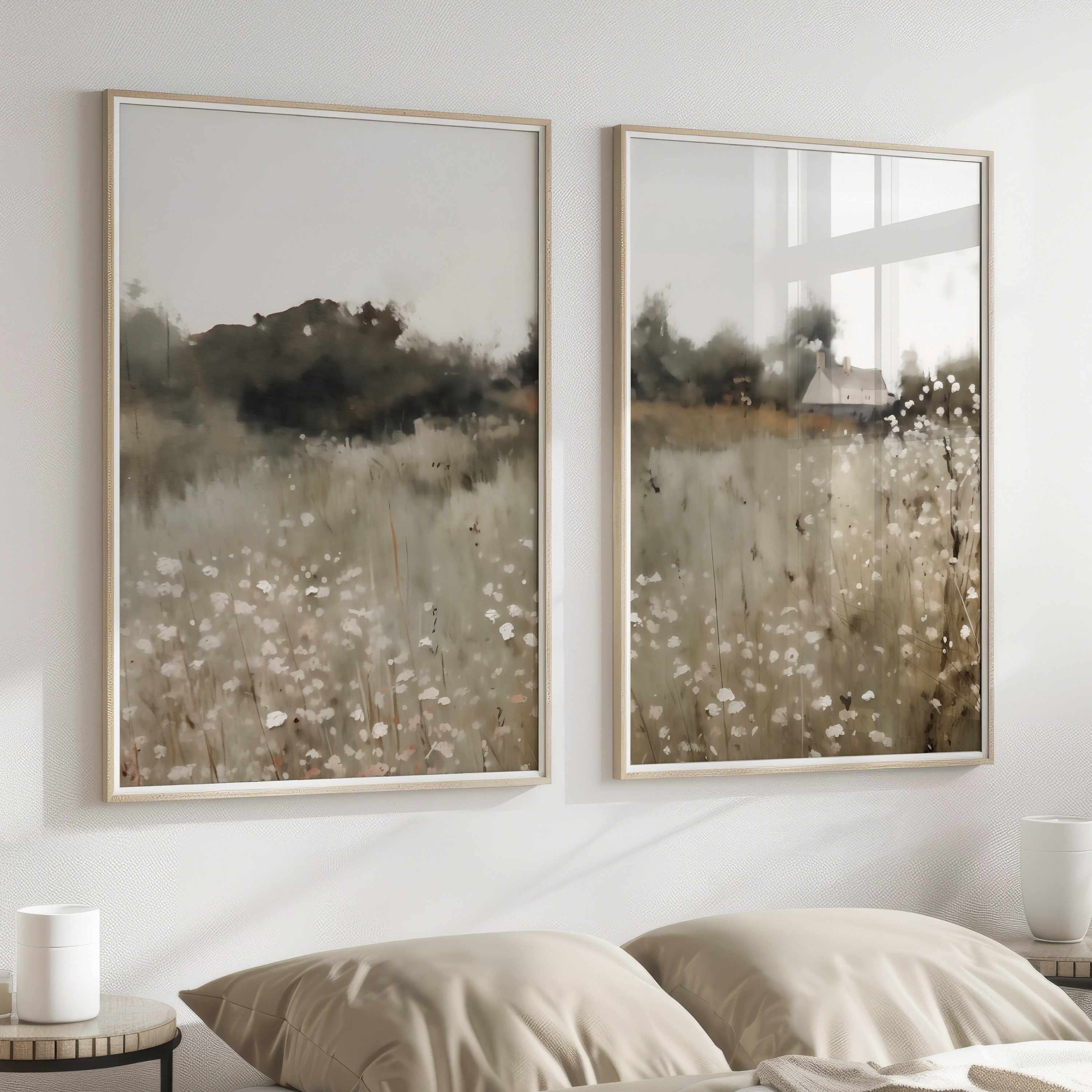 Vintage Neutral Landscape, 2 Pieces Wall Art, Wildflower Gallery Wall ...