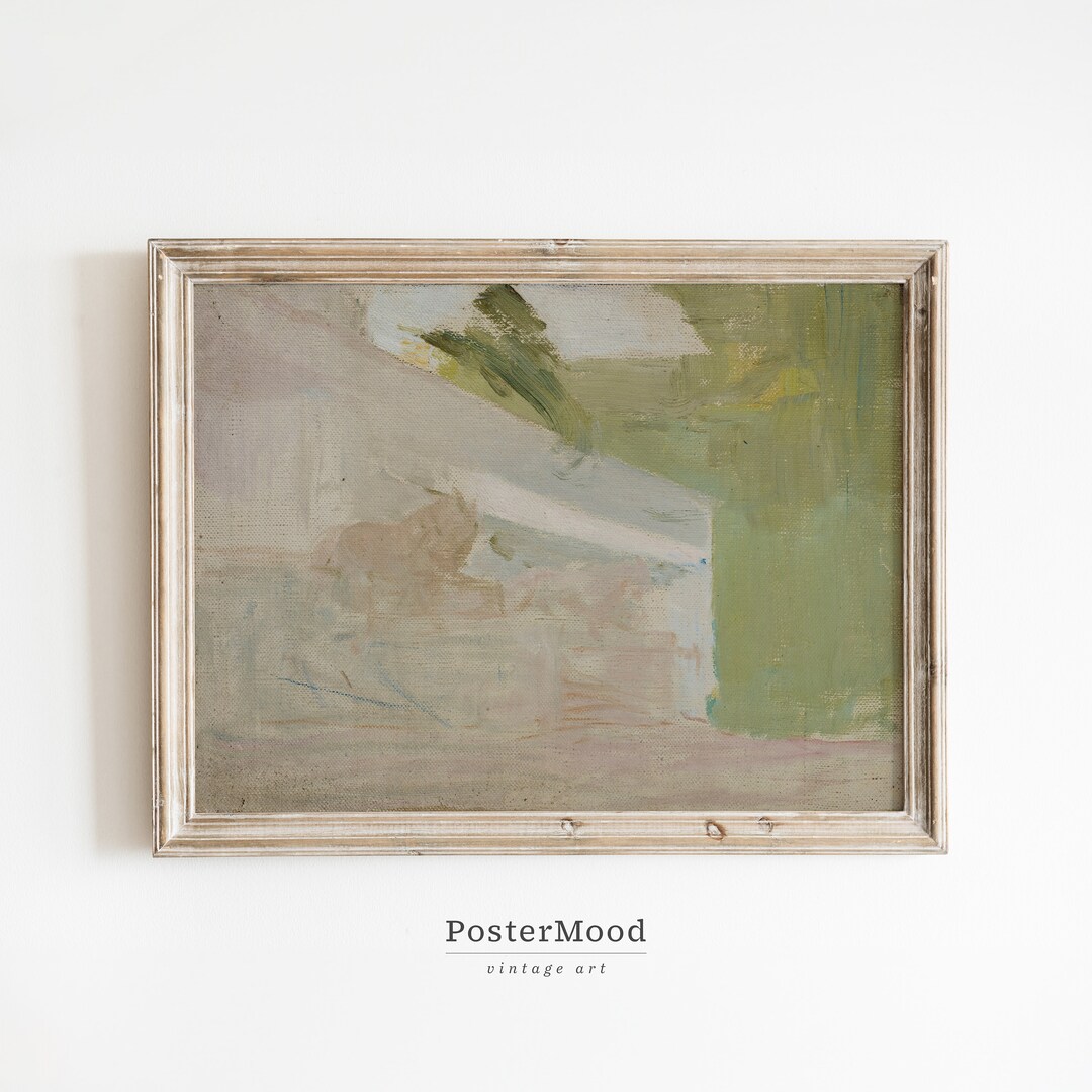 Vintage Abstract Oil Painting: Mint Green Farmhouse Print (digital ...