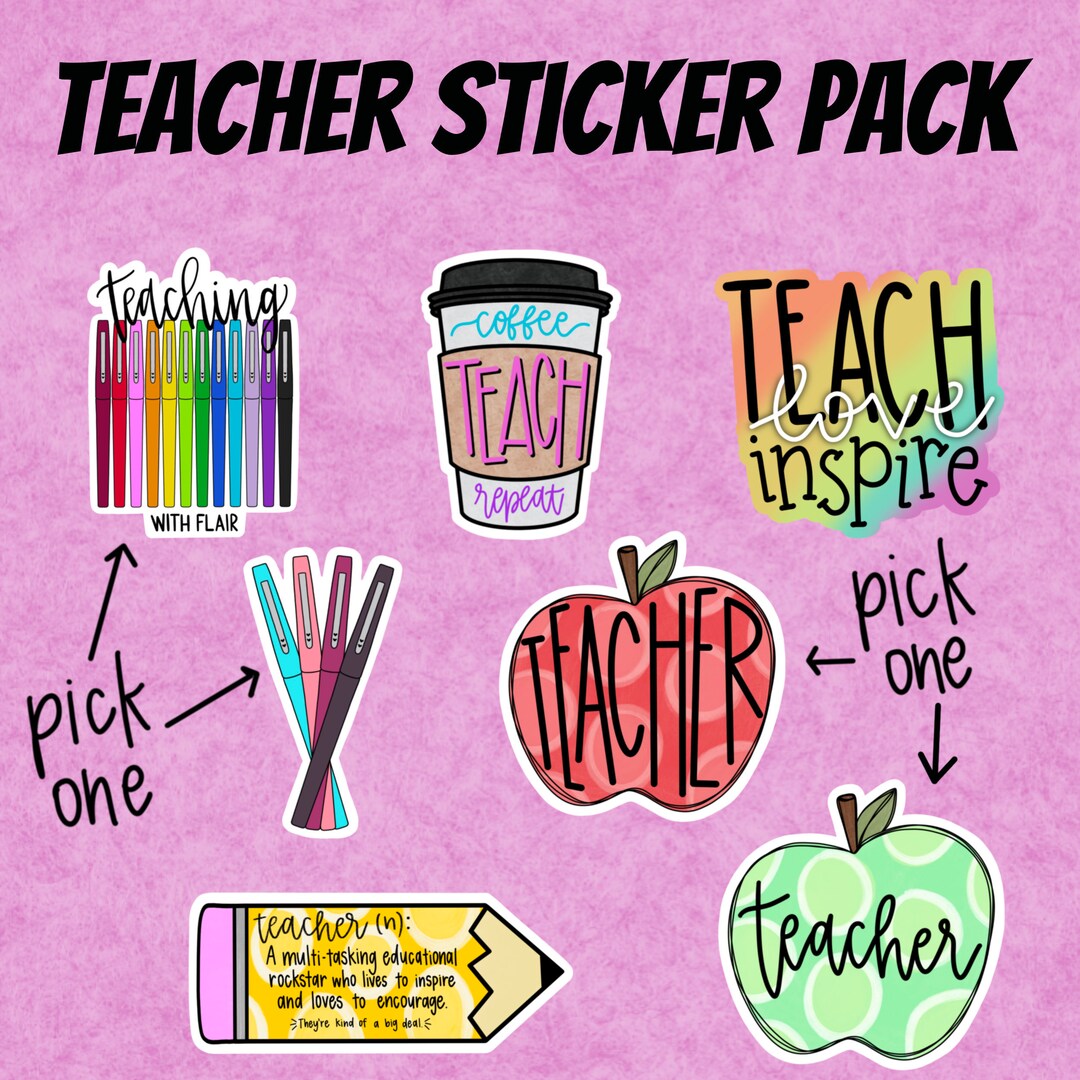 Teacher Sticker Pack | Coffee, Apple, Pencil Stickers - Etsy