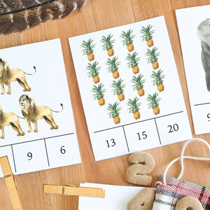 Zoo Animal Clip Flash Card, Montessori Counting Printable, Educational ...