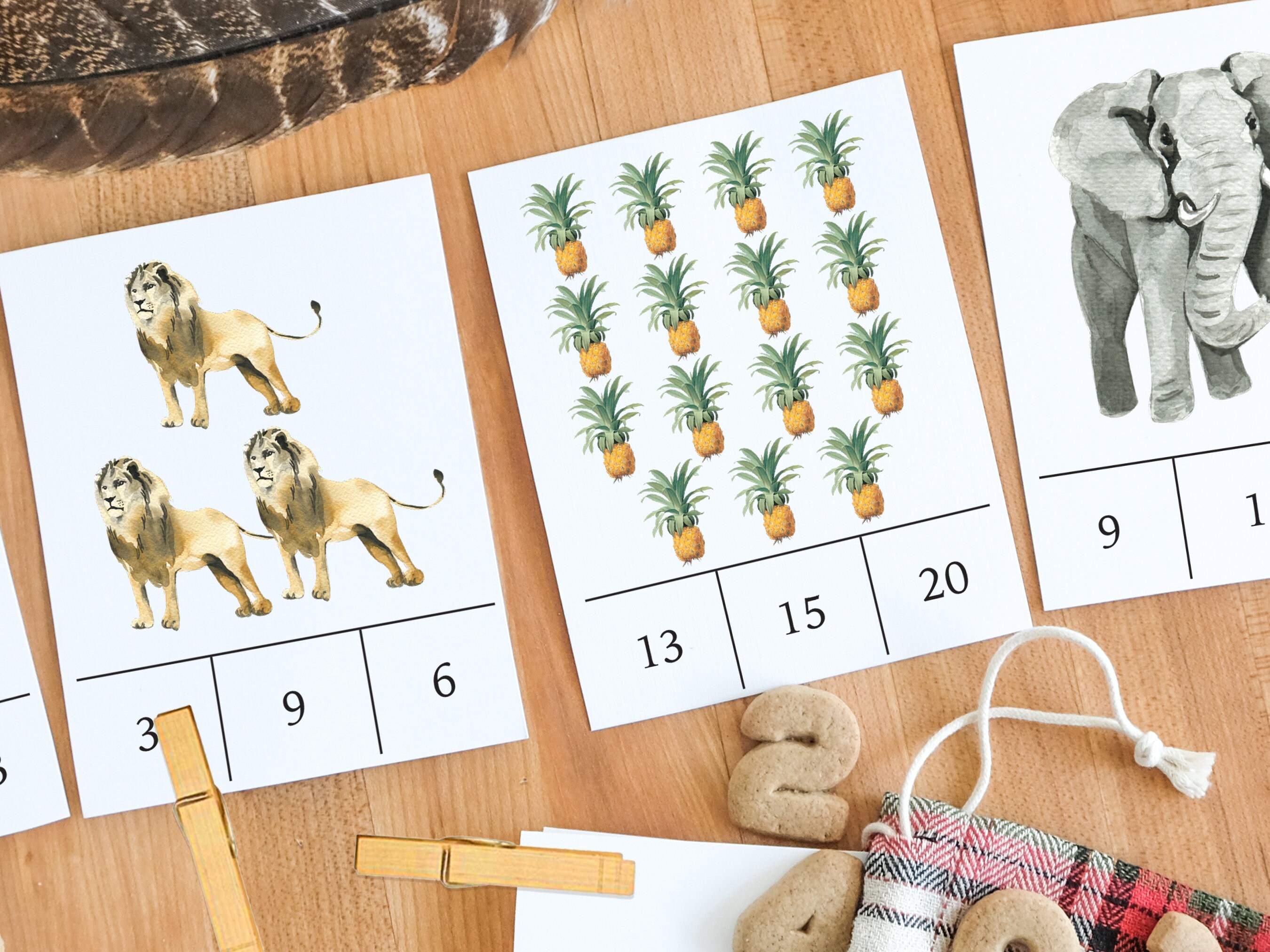 Zoo Animal Clip Flash Card, Montessori Counting Printable, Educational ...