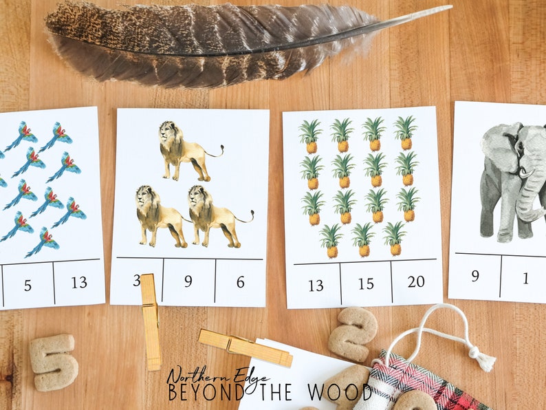 Zoo Animal Clip Flash Card, Montessori Counting Printable, Educational ...