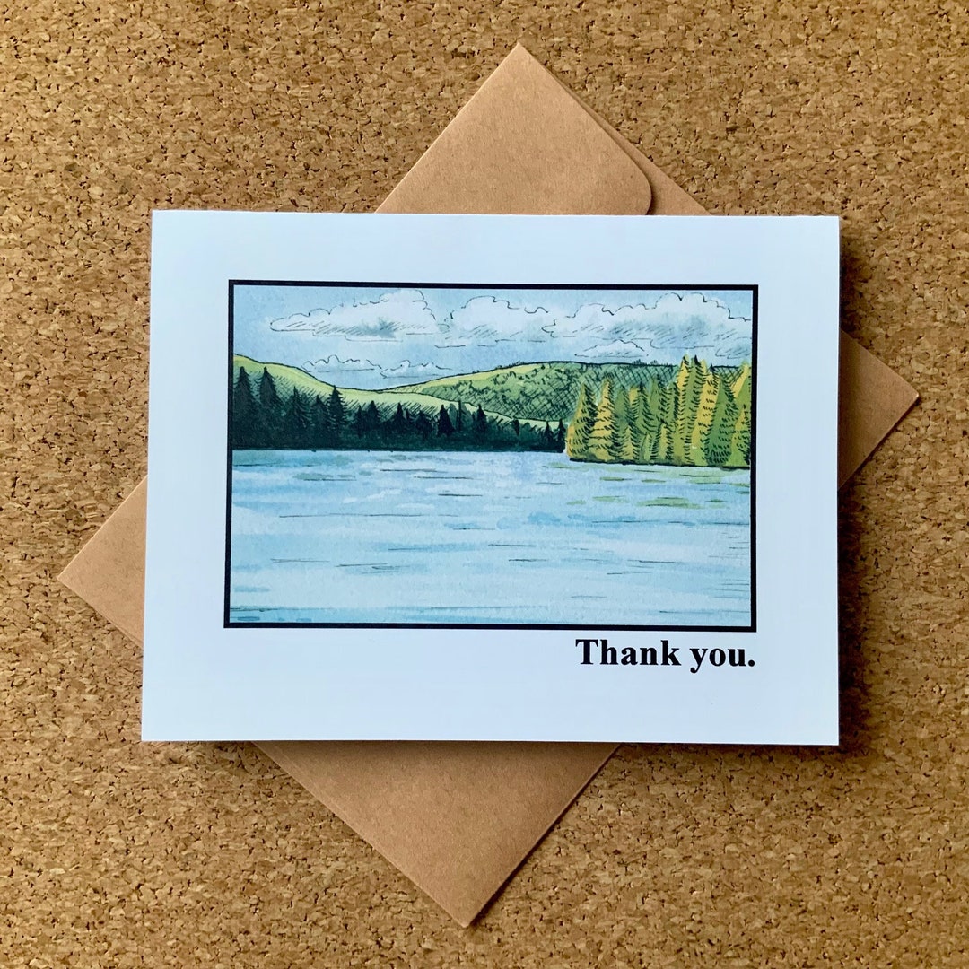 Lake and Trees Thank You Card - Etsy