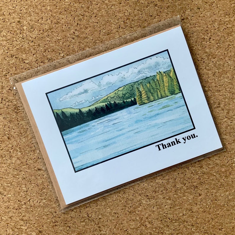 Lake and Trees Thank You Card - Etsy