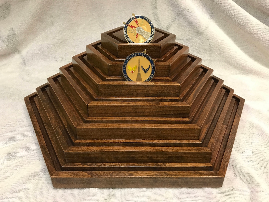 100 Coin Stained Cherry Spinning Hexagon Pyramid Challenge Coin Display ...