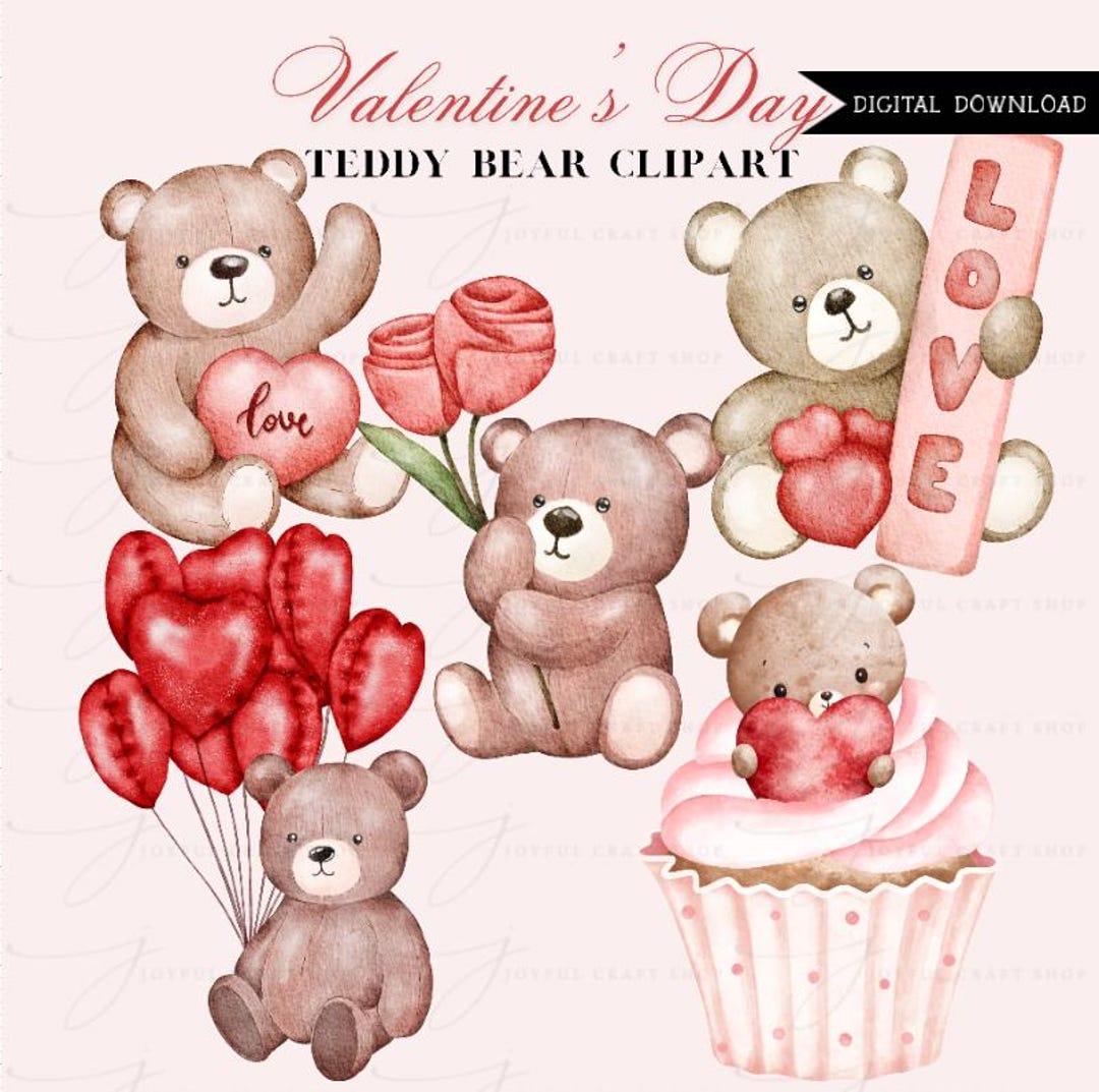 Valentine's Day Teddy Bear Clipart, PNG Download File - Etsy