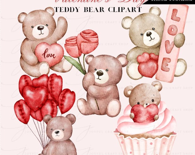 Valentine's Day Teddy Bear Clipart, PNG Download File - Etsy