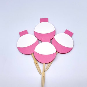 Pink Bobbers Cupcake Toppers, Fishing Party Topper, Fishing Birthday ...