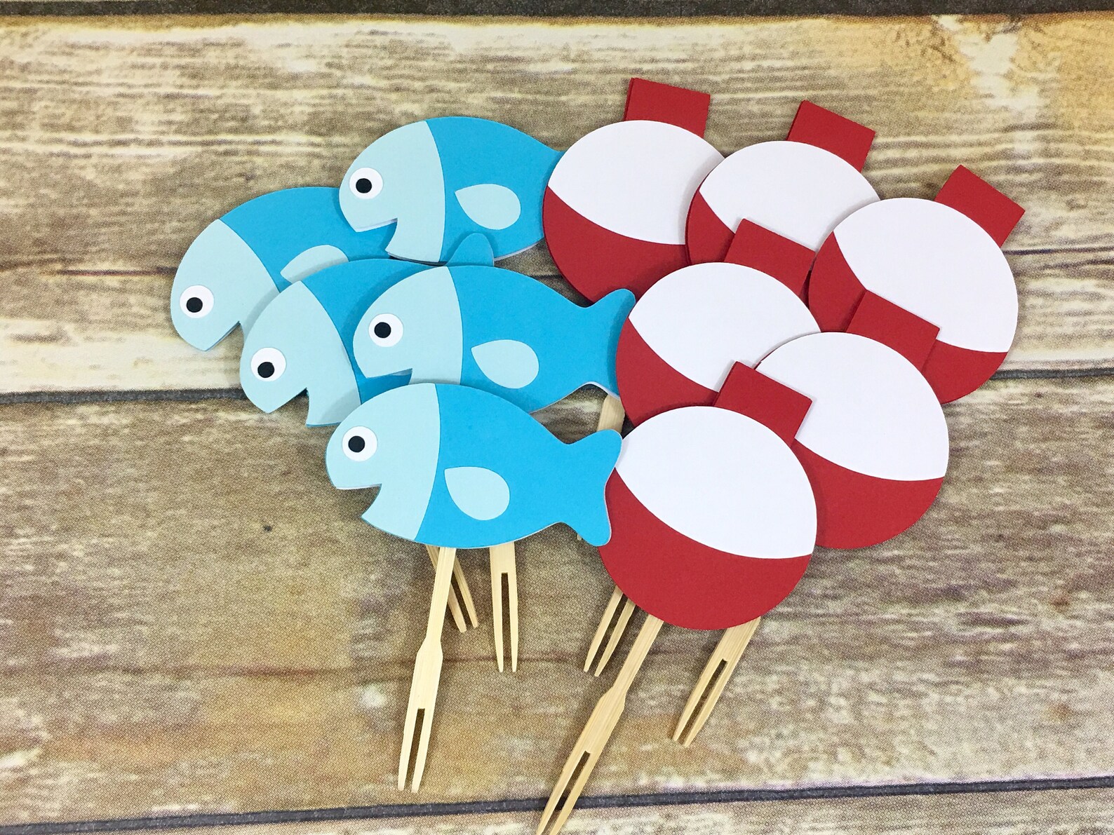 Fishing Birthday Cupcake Toppers Fish Toppers Float Bobbers | Etsy