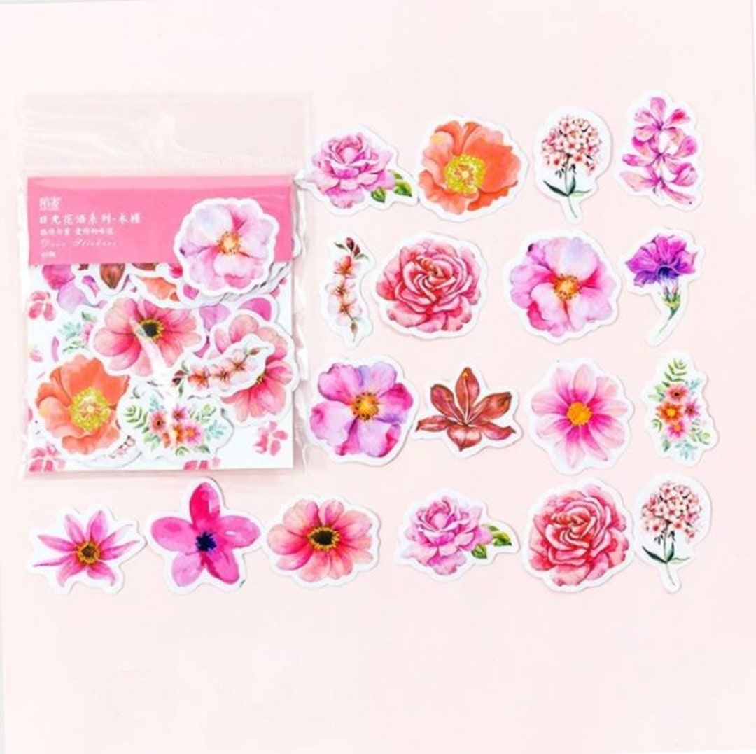 45 Pink Flower Stickers, Pink Flower Stickers, Bullet Journal Stickers ...