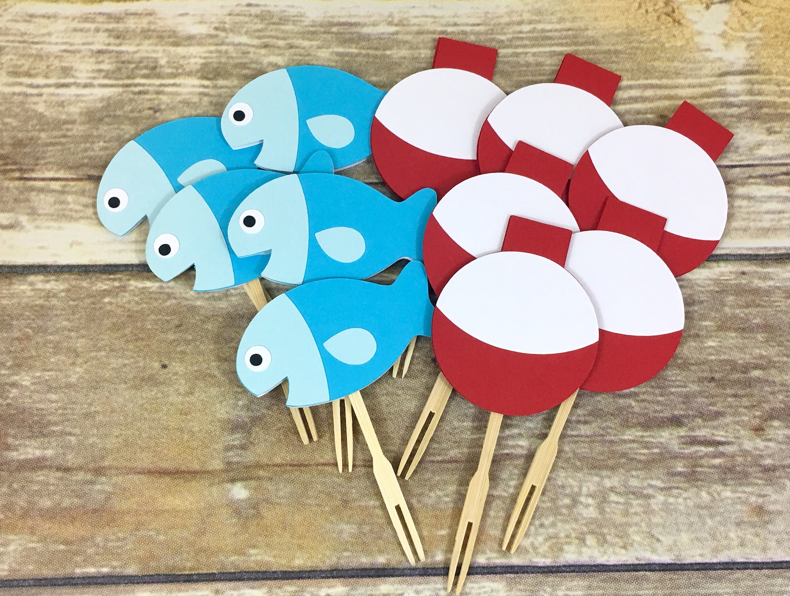 Fishing Birthday Cupcake Toppers Fish Toppers Float Bobbers | Etsy