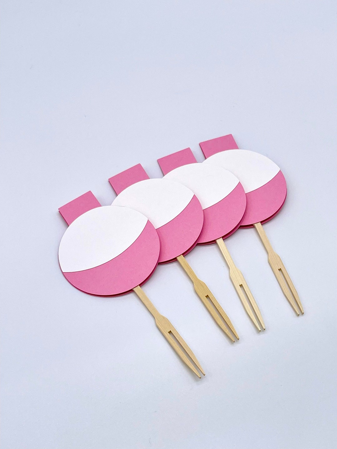 Pink Bobbers Cupcake Toppers, Fishing Party Topper, Fishing Birthday ...