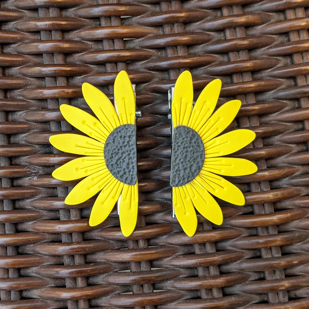 Sunflower Barrette Set Clay Floral Hair Clips Teen Girl - Etsy