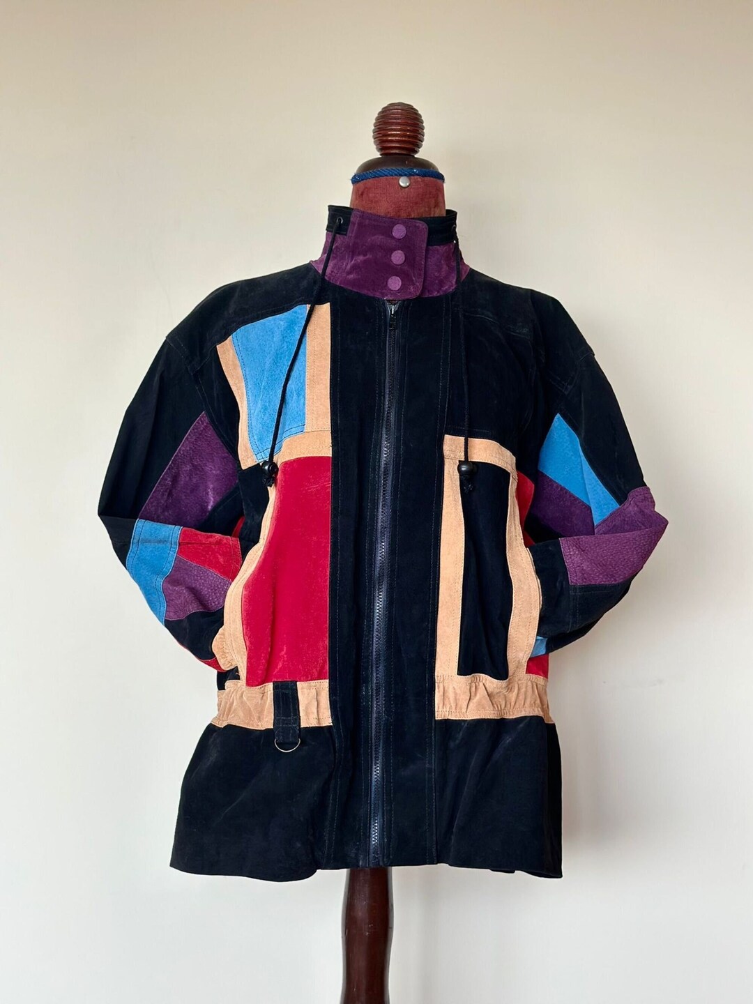 Multicolor Leather Jacket 80s Style Vintage Size S - Etsy