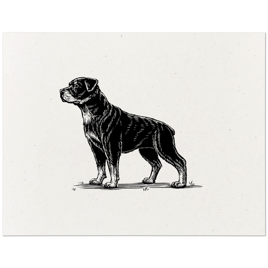 Rottweiler Dog Art Print - Vintage Woodcut Style Dog Wall Art Screen ...