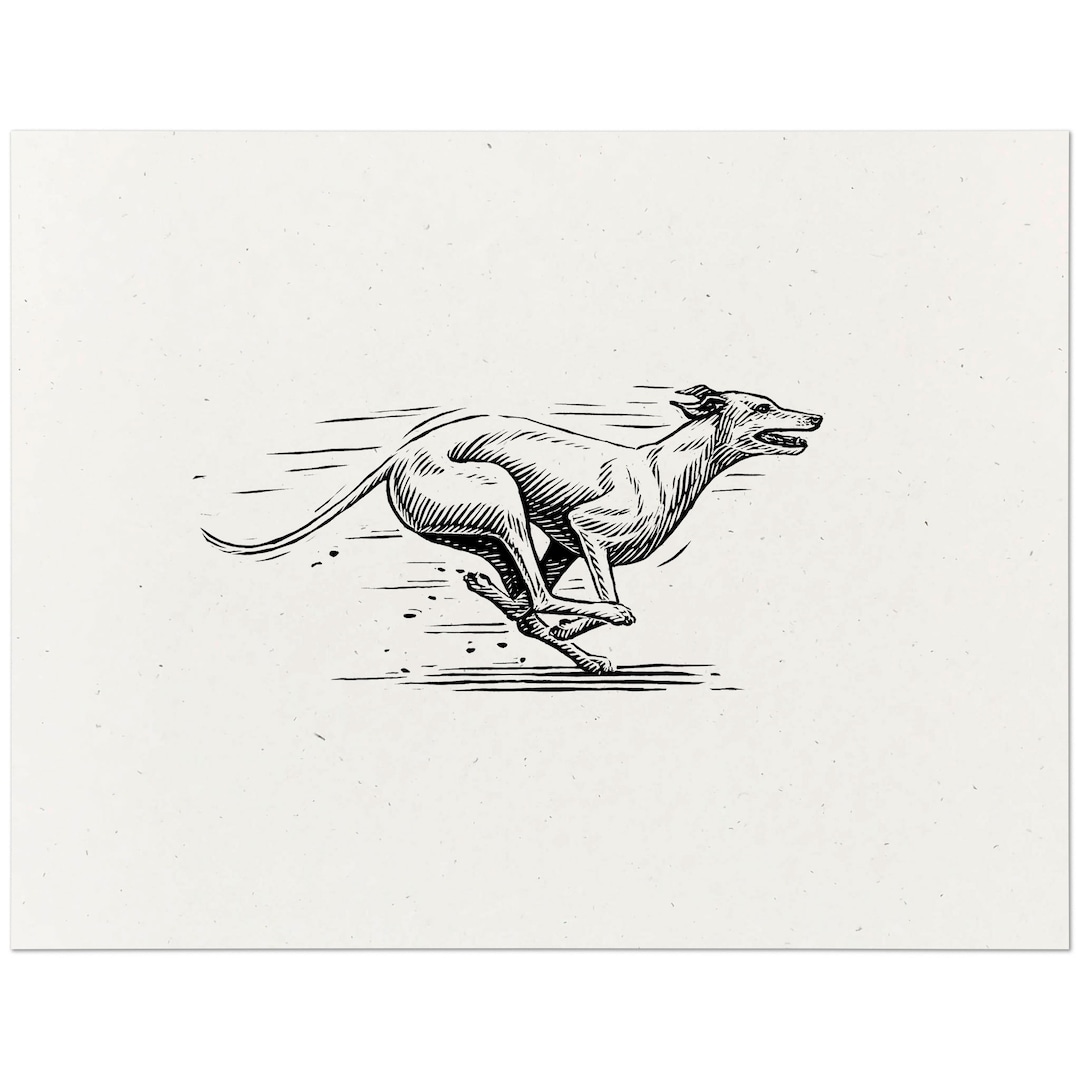 Greyhound Dog Art Print - Vintage Woodcut Style Dog Wall Art Screen ...