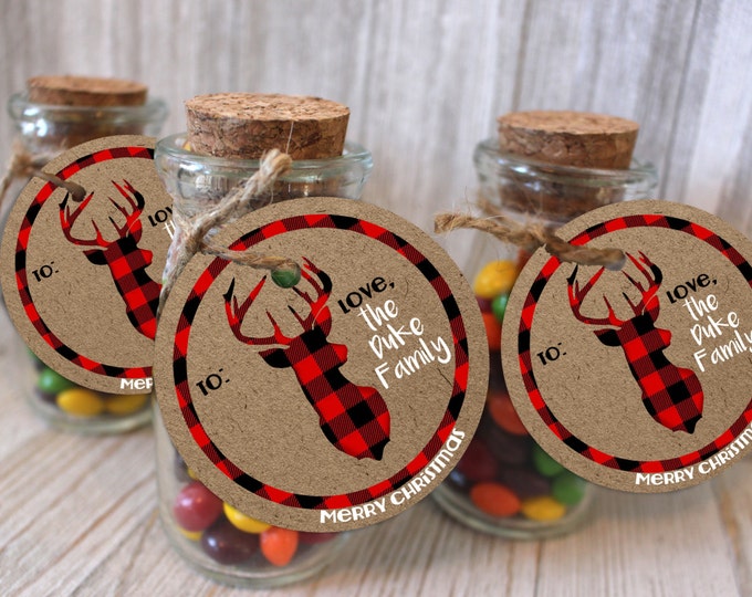 Reindeer Christmas Gift Tag Reindeer Silhouette Lumberjack Plaid Happy ...
