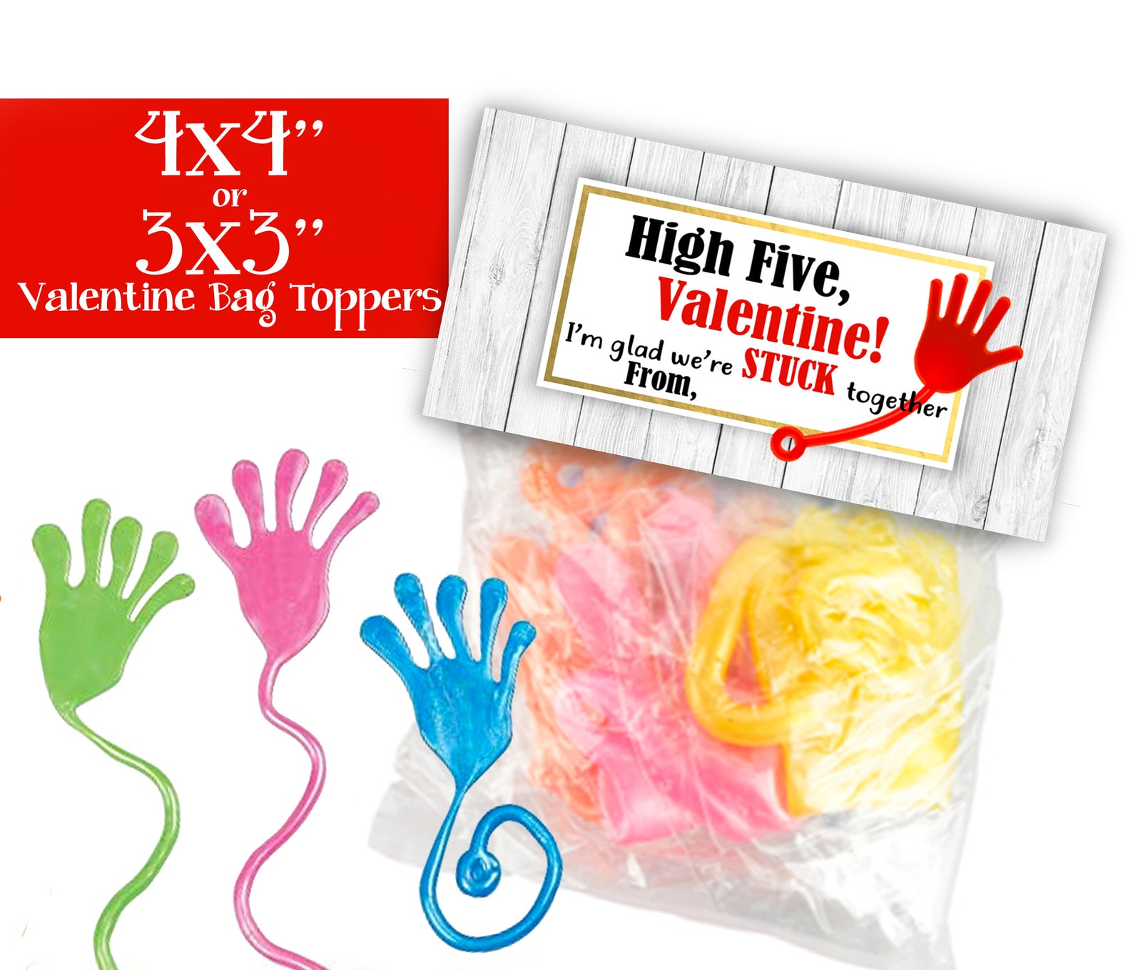 Sticky Hand Valentine Cards Fold Over Bag Topper High Five | Etsy
