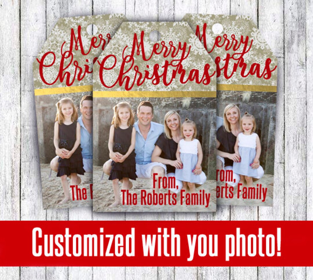 Photo Christmas Gift Tags Customized With Your Family Photo in Gold and ...