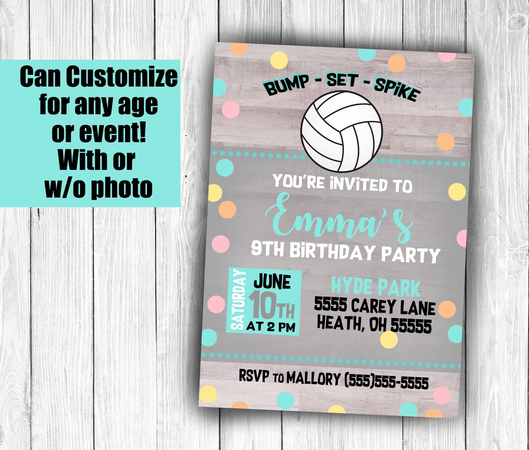 Volleyball Birthday Party Invitation for Birthday Party With Volleyball ...