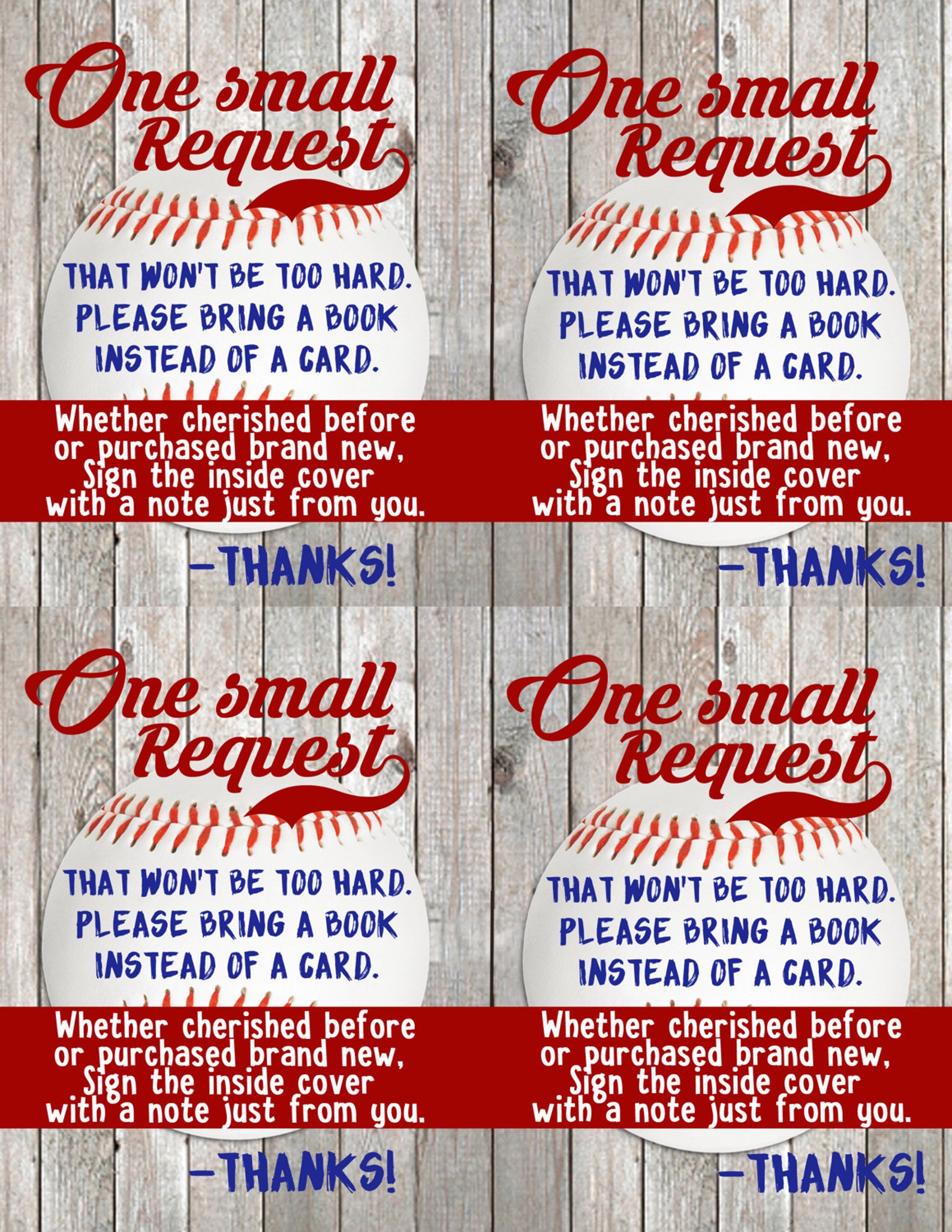 Book Request for Baseball Themed Birthday Party to Use as an Insert to ...