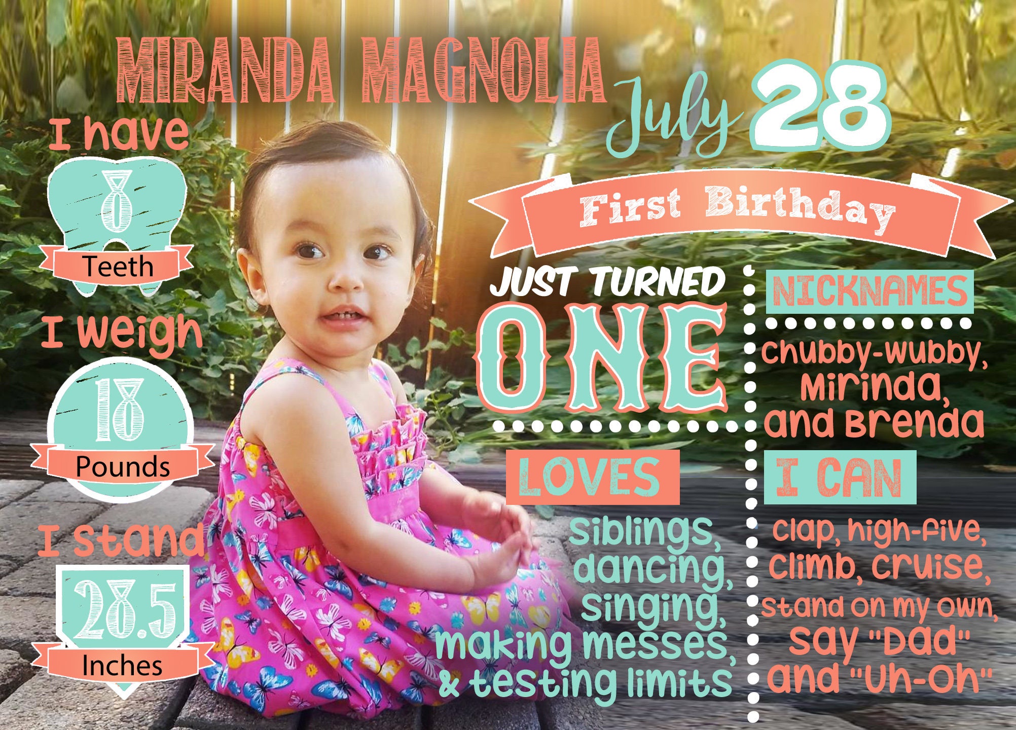 First Birthday Milestone Postcard Custom Lettering or Design | Etsy