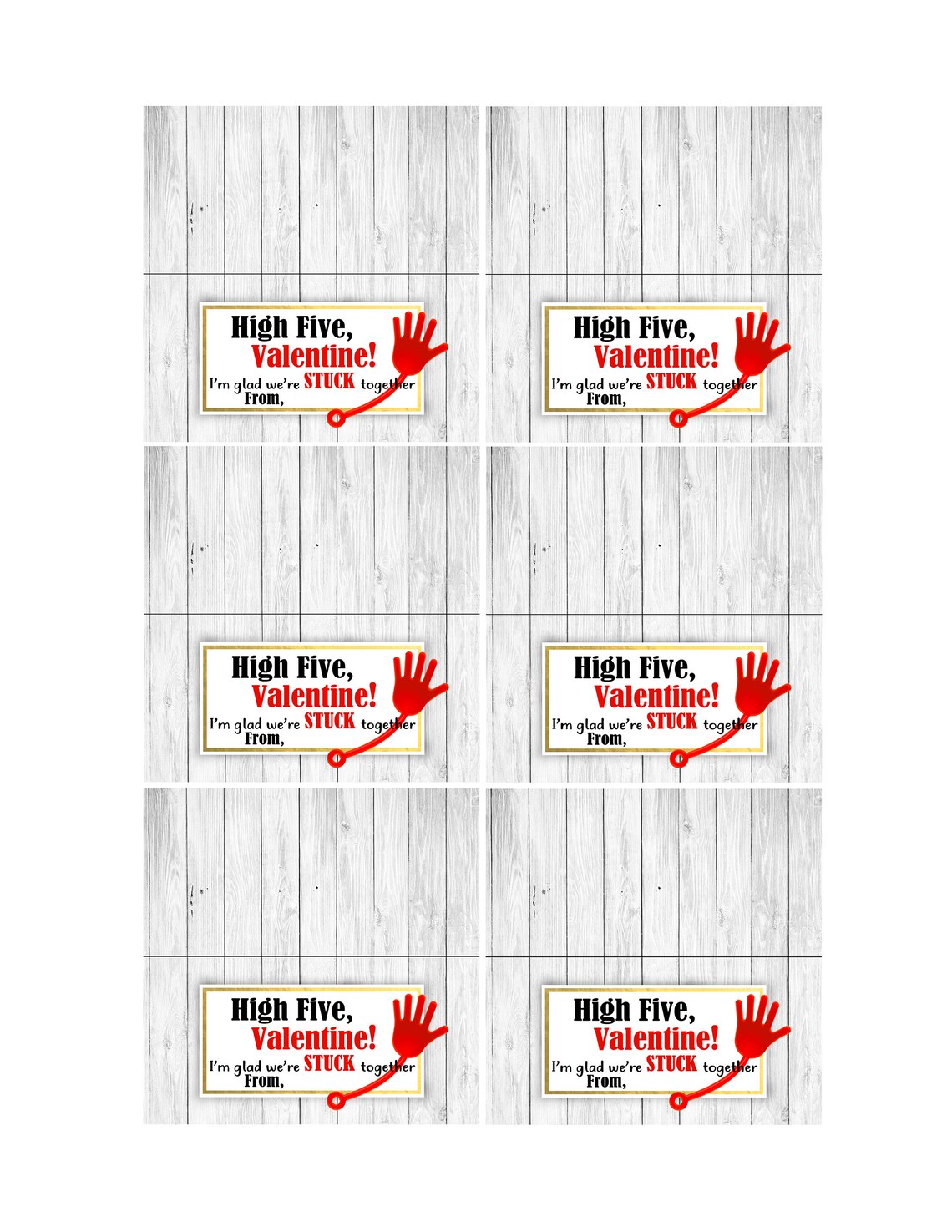 Sticky Hand Valentine Cards Fold Over Bag Topper High Five - Etsy