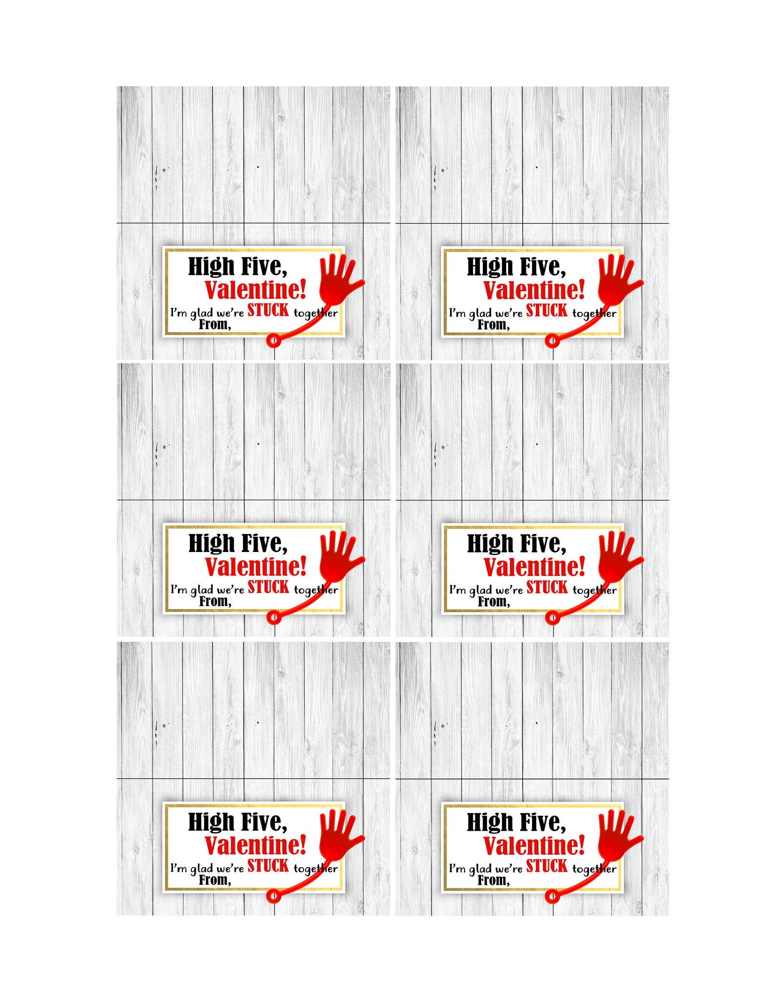 Sticky Hand Valentine Cards Fold Over Bag Topper High Five - Etsy