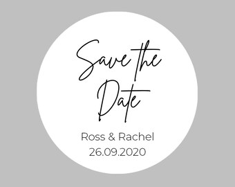 72 X Personalised Round 45mm Gold Foil Printed Save the Date Stickers ...
