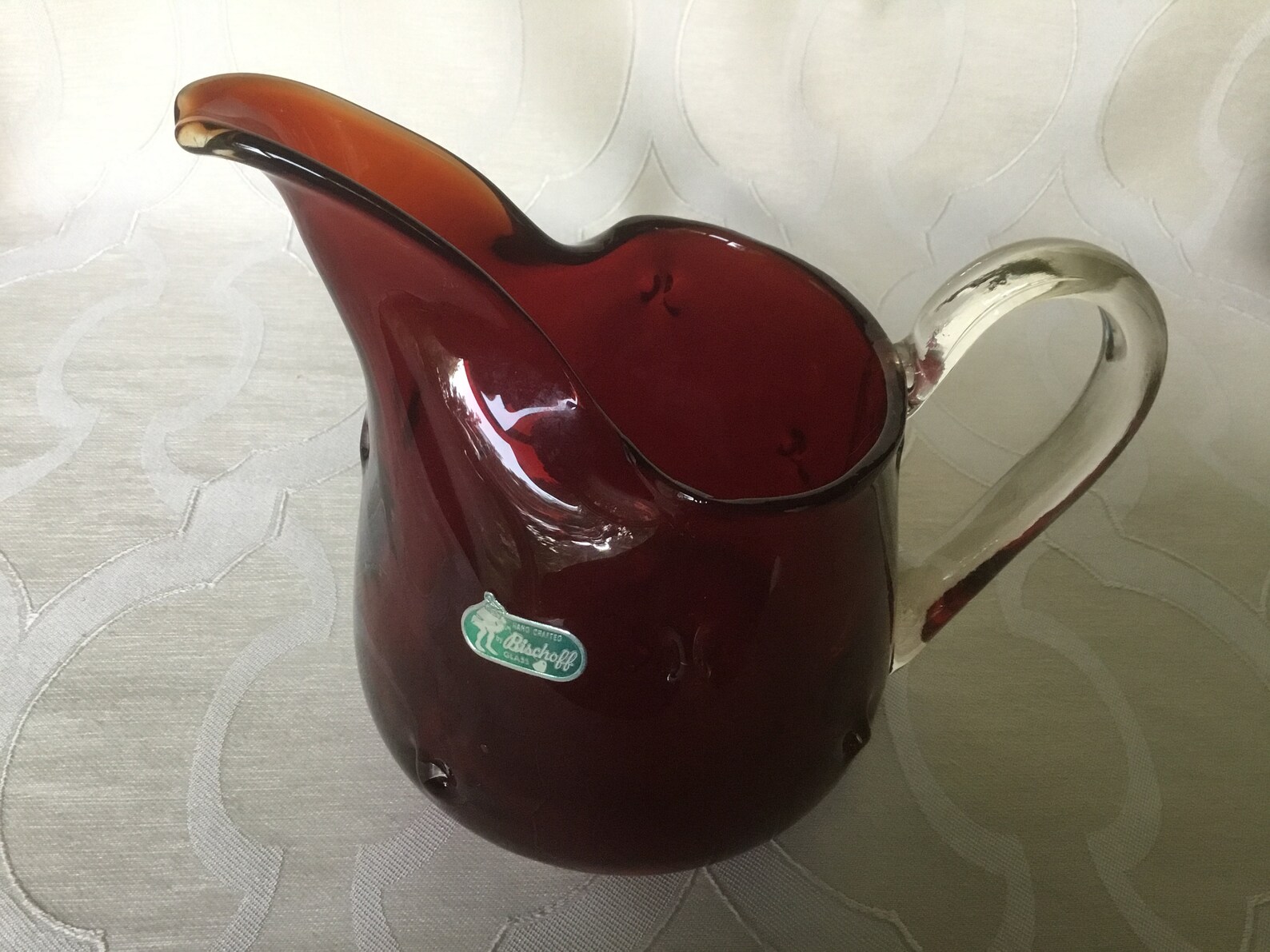 Bischoff Art Glass Ewer Pitcher Poinsettia Red / Amberina | Etsy