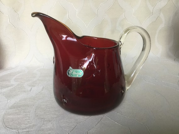Bischoff Art Glass Ewer Pitcher Poinsettia Red / Amberina | Etsy