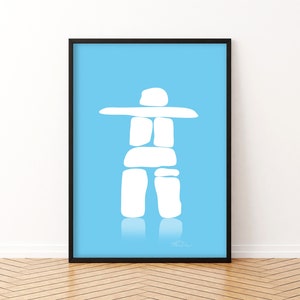 White Inukshuk on Light Cool Blue Background, Printable, Graphic Poster ...