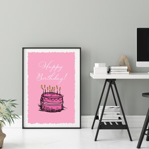 Happy Birthday Cake Printable Pink Birthday Poster in Various Sizes for ...