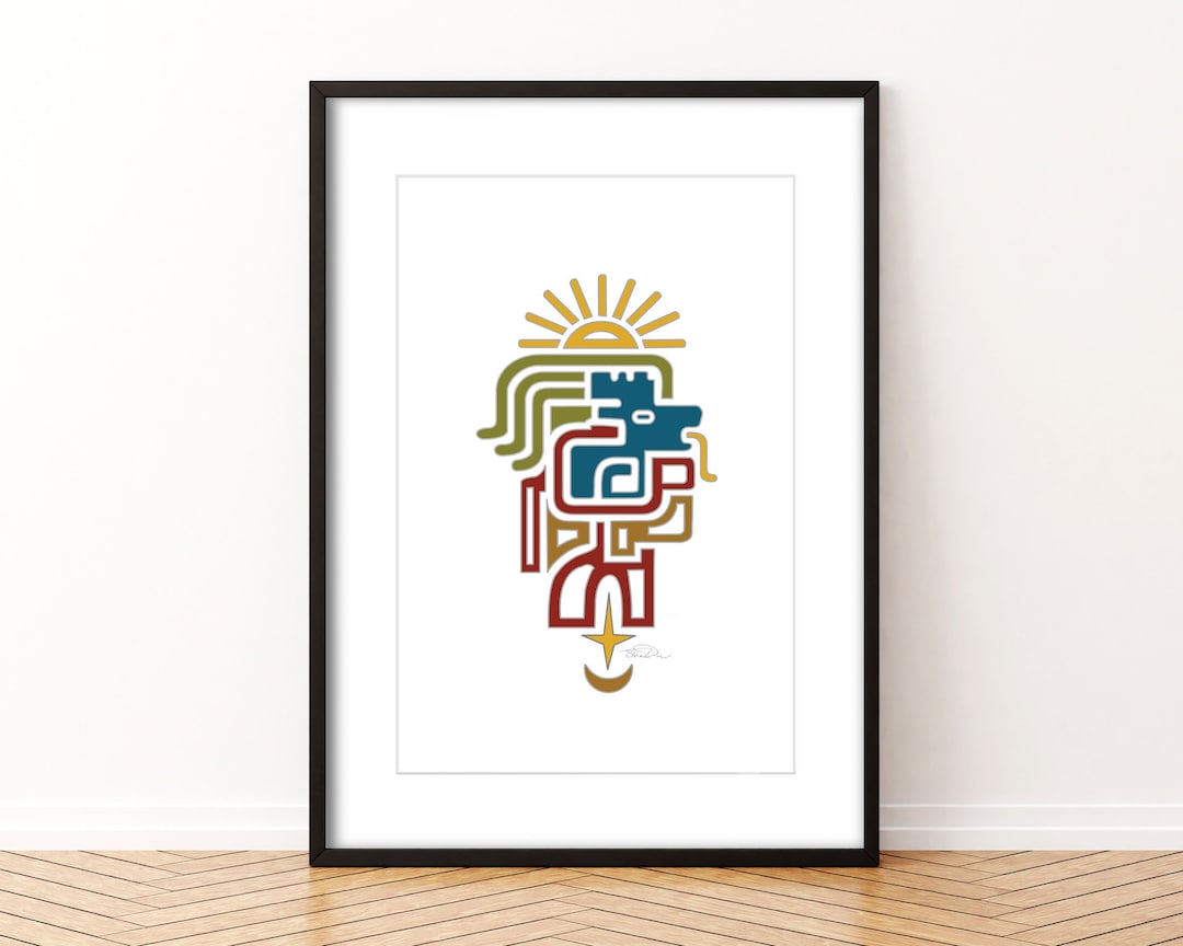Aztec Sun God Modern Abstract Poster Art, Colourful Wall Print, Bright ...