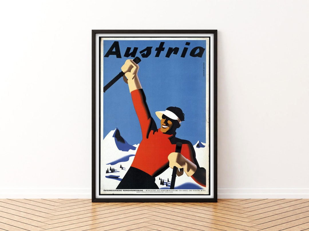 Vintage Austrian Alpine Ski Poster, Printable Retro Alps Travel Poster ...