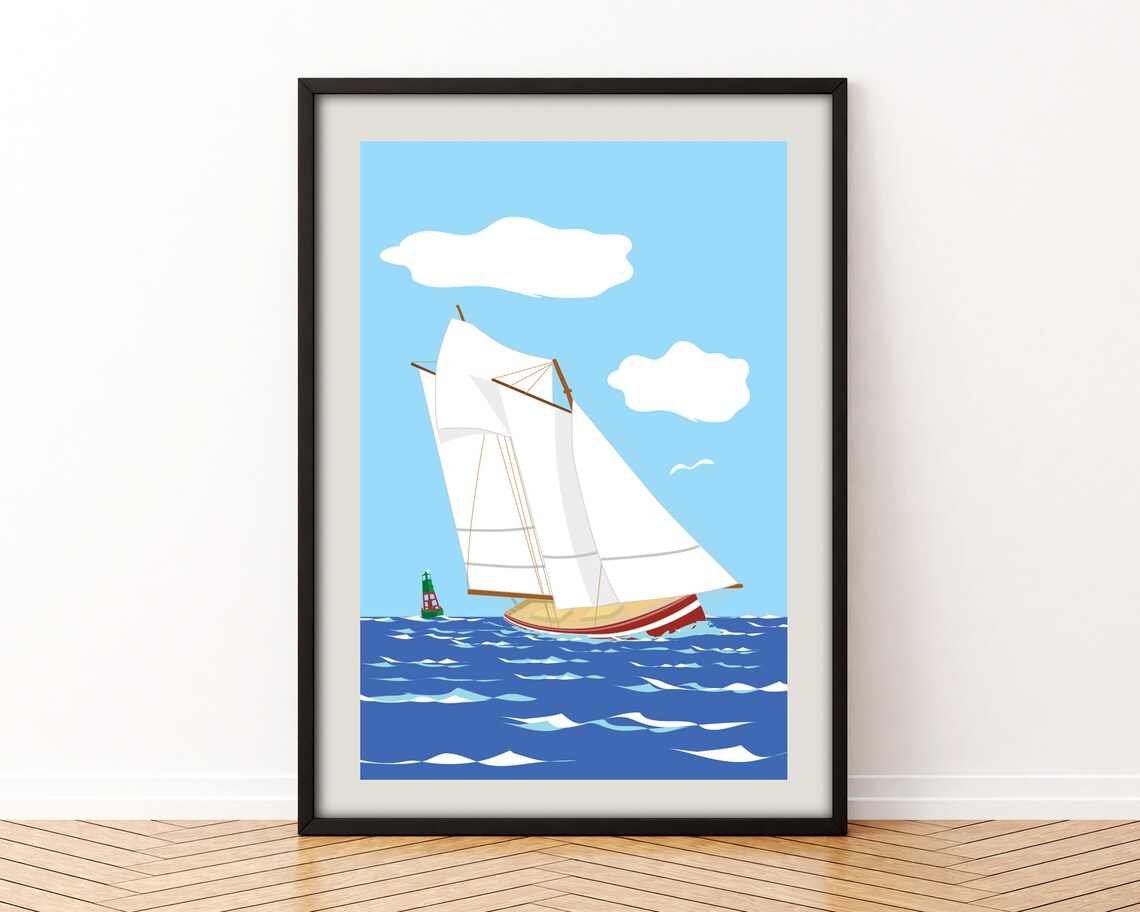 Printable Retro Style Schooner Sailing Vessel Poster Art for Your Home ...