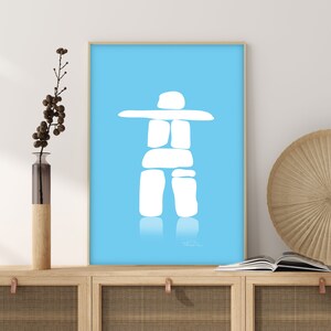 White Inukshuk on Light Cool Blue Background, Printable, Graphic Poster ...