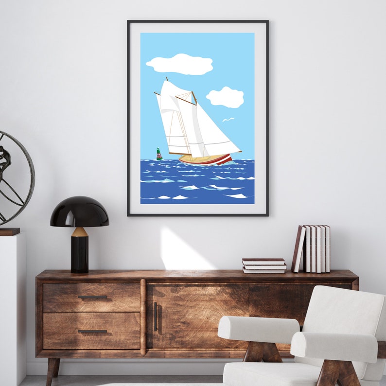 Printable Retro Style Schooner Sailing Vessel Poster Art for Your Home ...