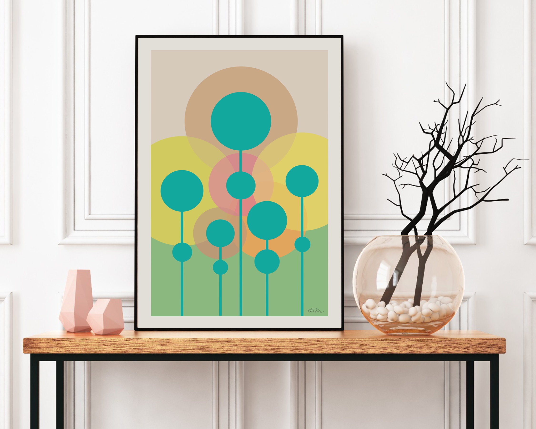 Printable Mid Century BOHO Illustration of Neutral Tone Trees for Your ...