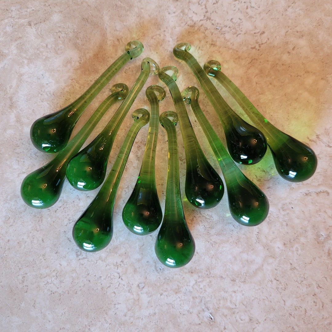Handmade Green Glass Raindrop Ornaments: Chandelier Replacement Drops ...