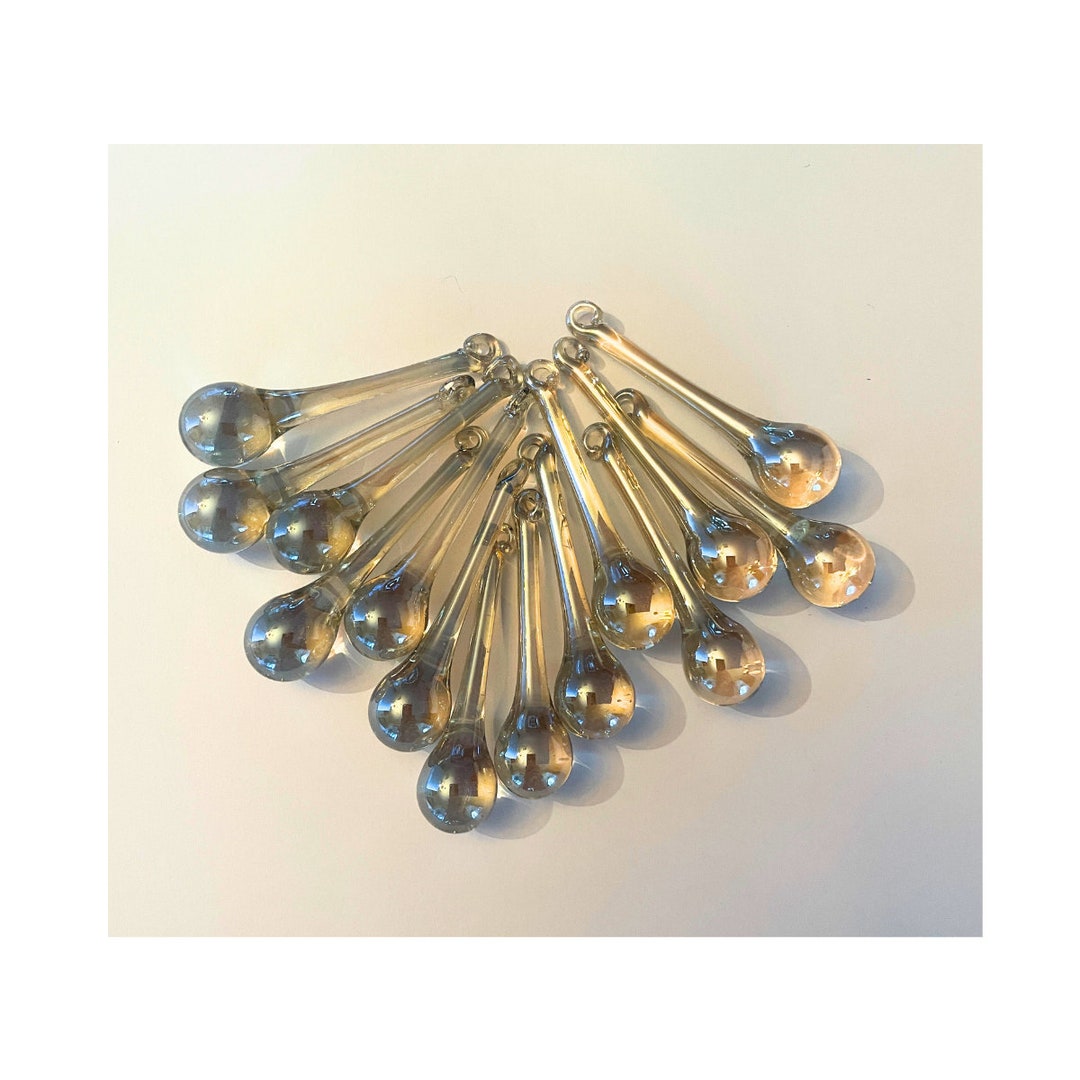 Iridescent Silvery Smokey Clear Glass Raindrop Ornaments 2 3/8" Set of ...