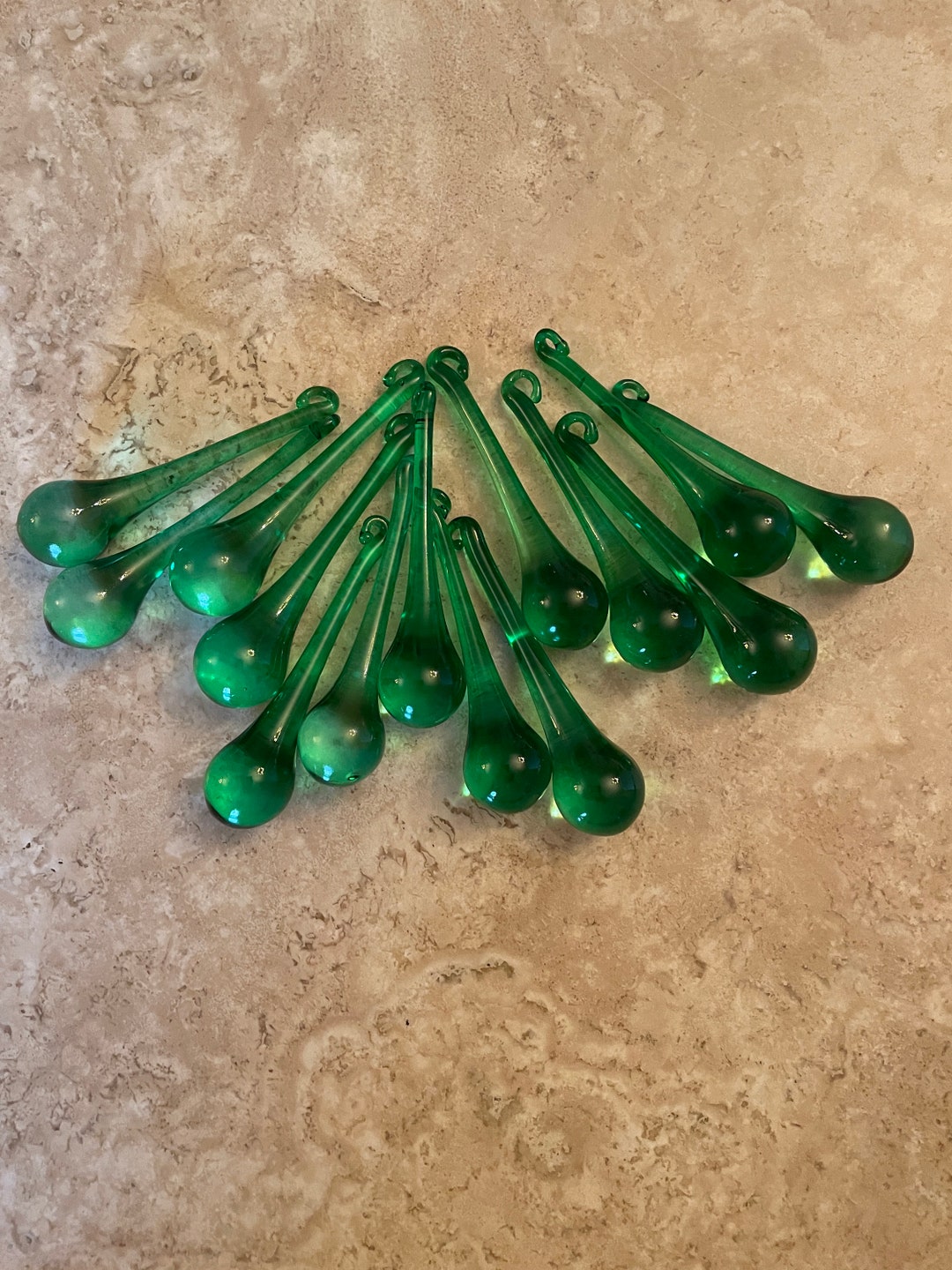 Handmade Emerald Green Glass Raindrop Ornaments 2 3/8" Set of 14 - Etsy