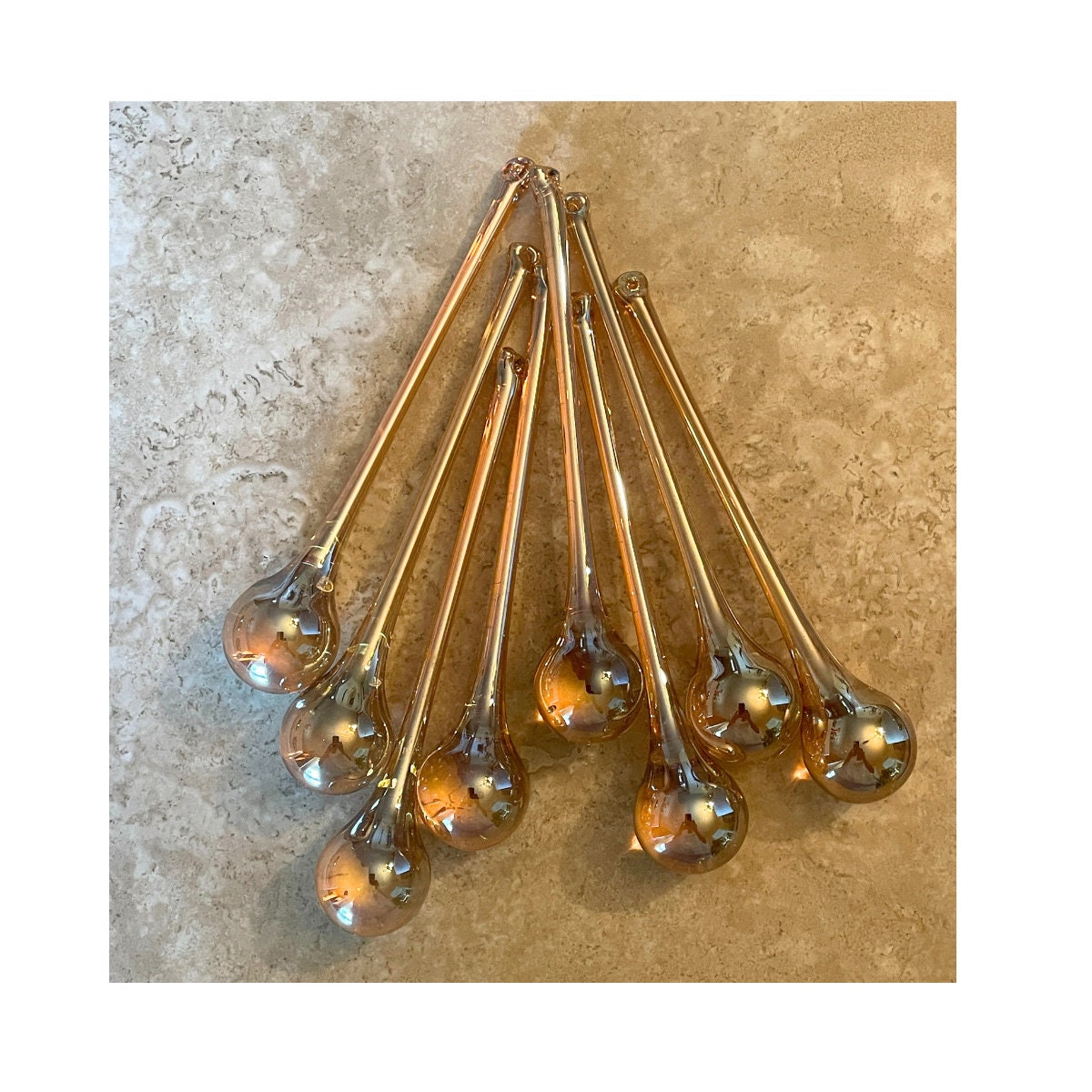 Handmade Iridescent Gold Champagne Raindrop Ornaments 5 5/8" Set of 8 ...