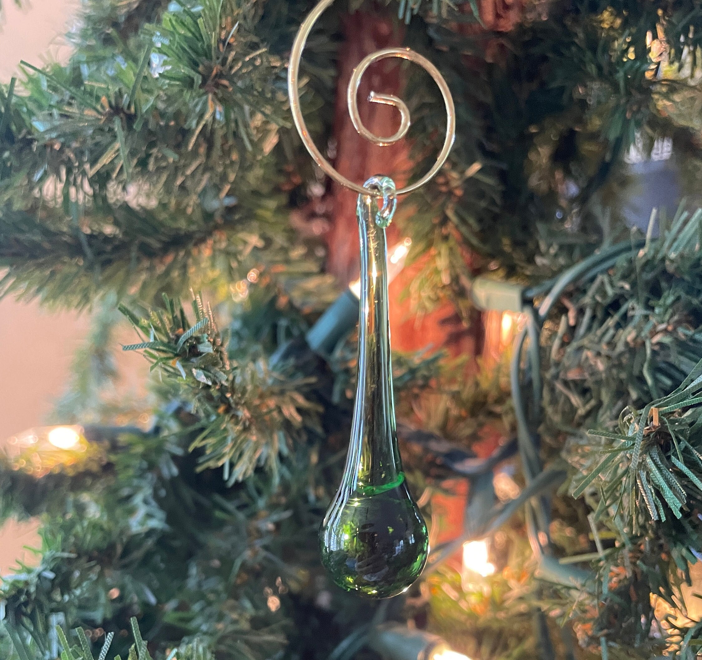 Handmade Green Glass Raindrop Ornaments 2" Set of 14 - Etsy