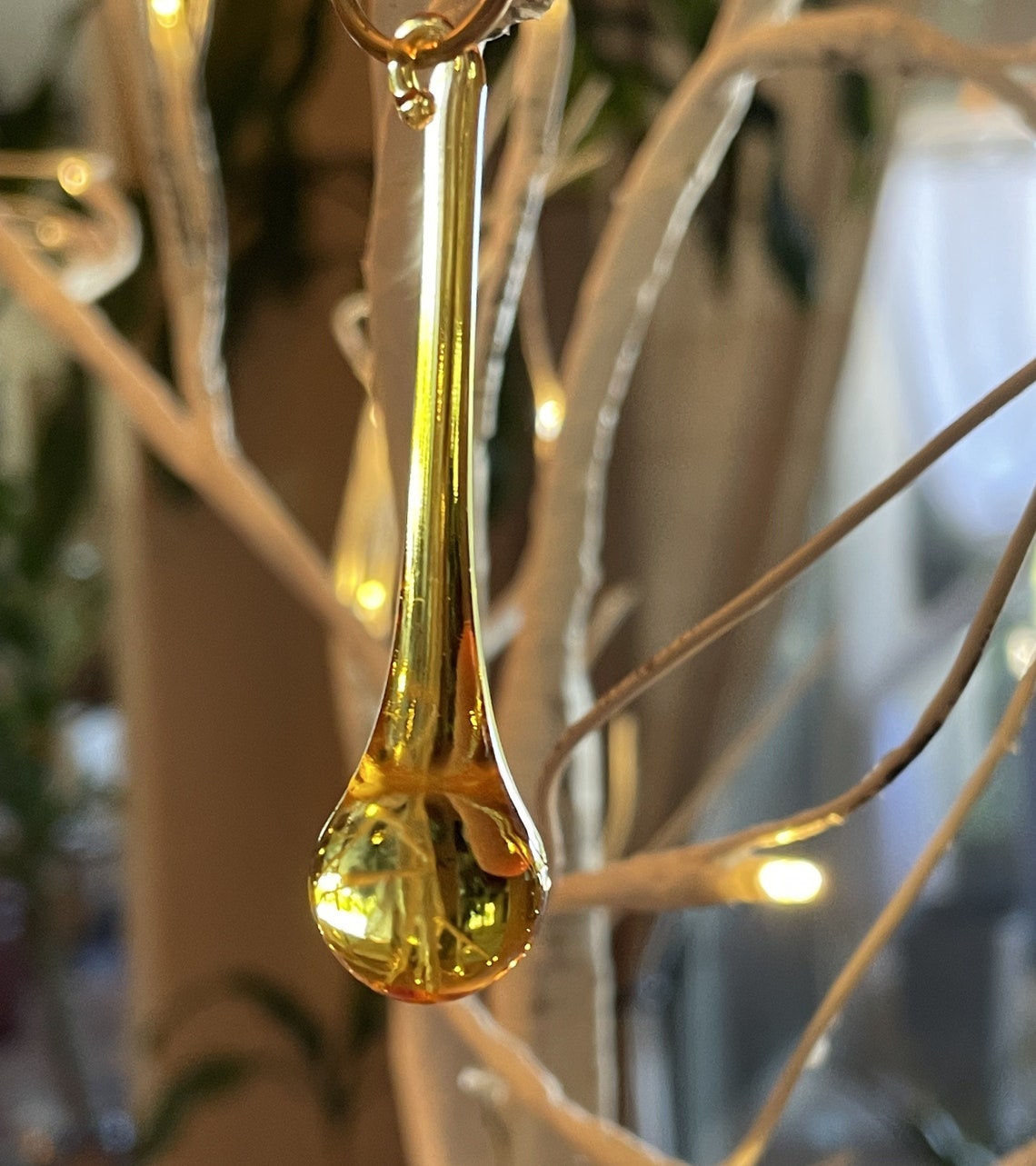 Amber Glass Raindrop Ornaments: Golden Honey Drops, Set of 14 - Etsy