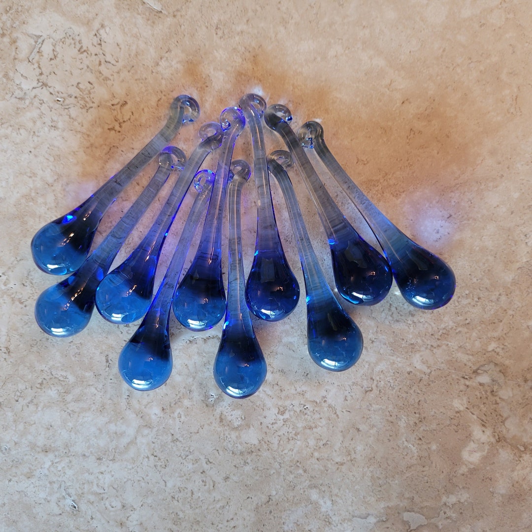 Handmade Blue Glass Raindrop Ornaments 3" Set of 10 - Etsy