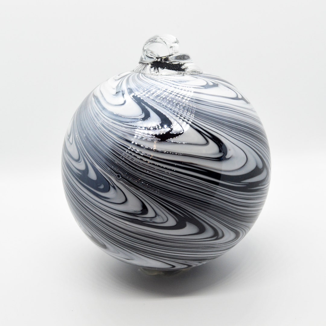 Swirled Black and White Blown Glass Ornament: Friendship Ball - Etsy
