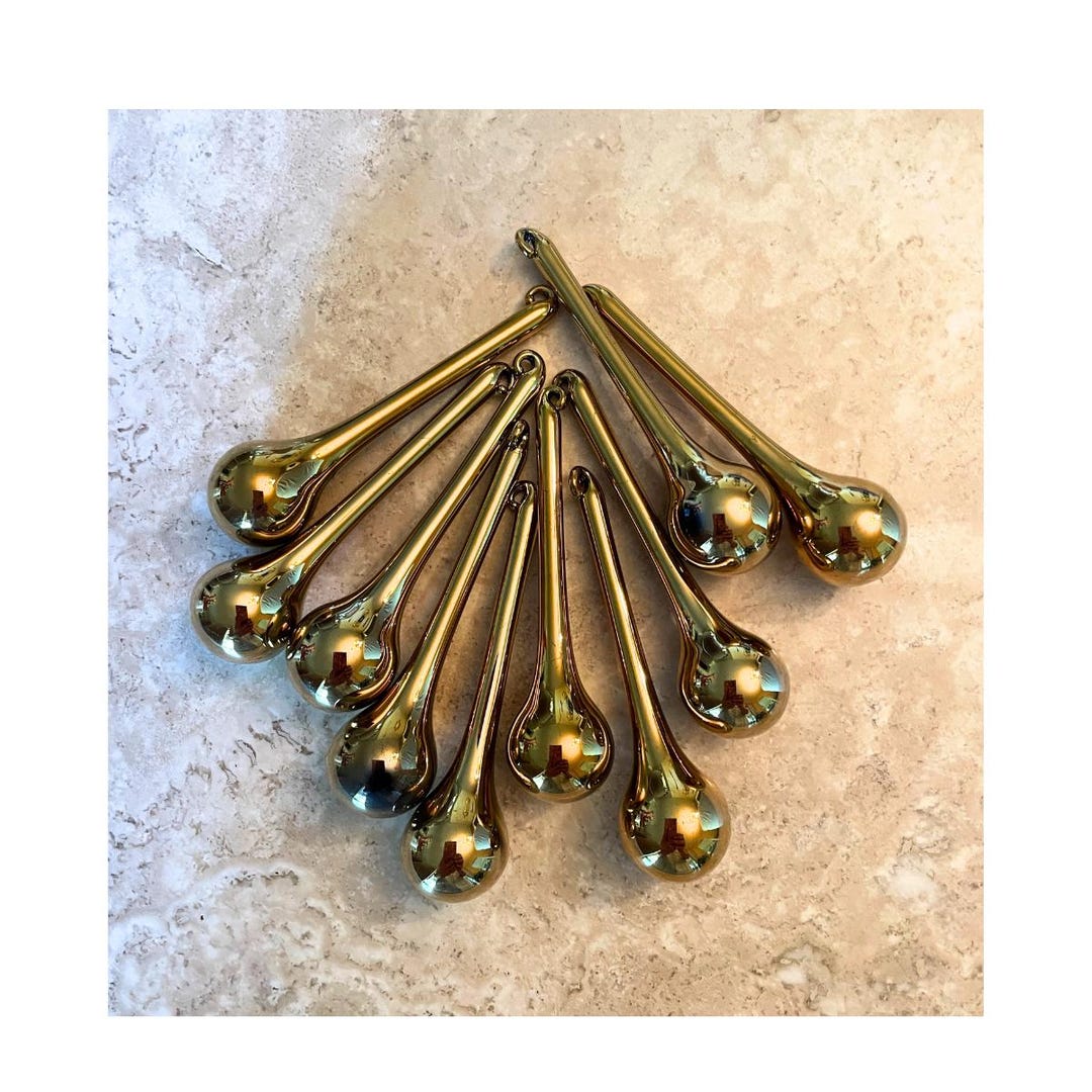 MISFIT 3" Metallic Gold Glass Raindrop Christmas Ornaments Set of 10 - Etsy