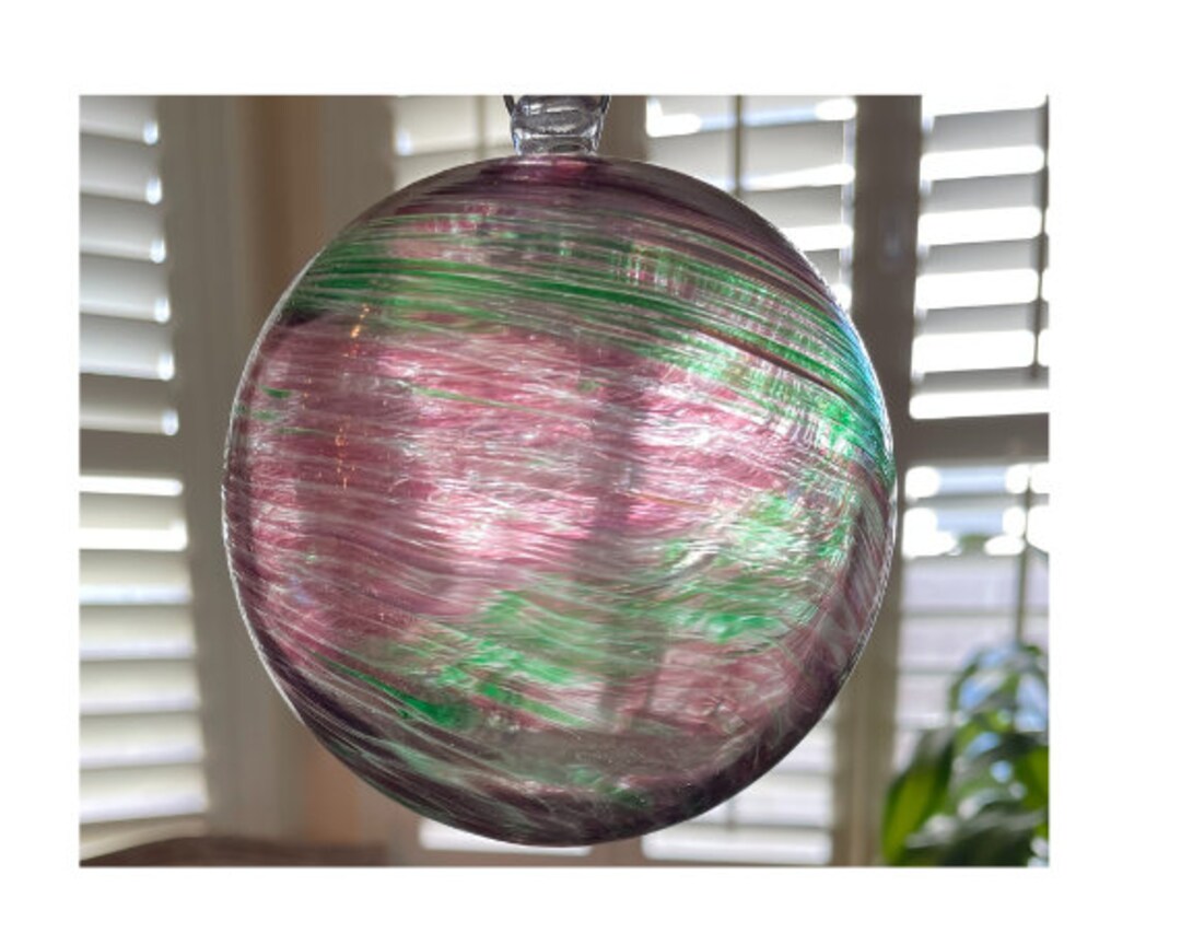 2 Sisters Artisan Glass 4 Purple & Green Swirled Blown Glass Ornament ...